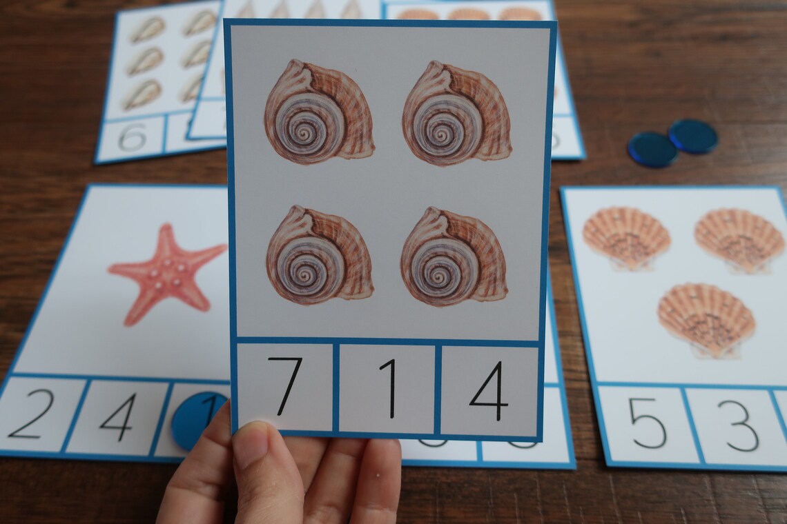Seashell Count and Clip Cards 1-10. Montessori Ocean Printable ...