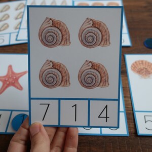 Seashell Count and Clip Cards 1-10. Montessori Ocean Printable ...