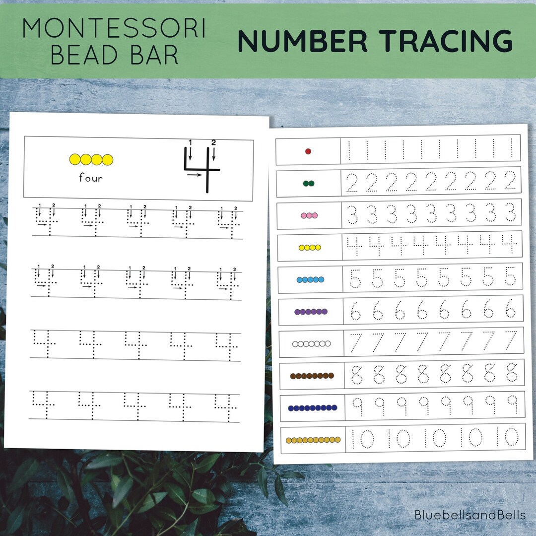 Montessori Bead Stair Number Tracing Worksheets. Kindergarten ...