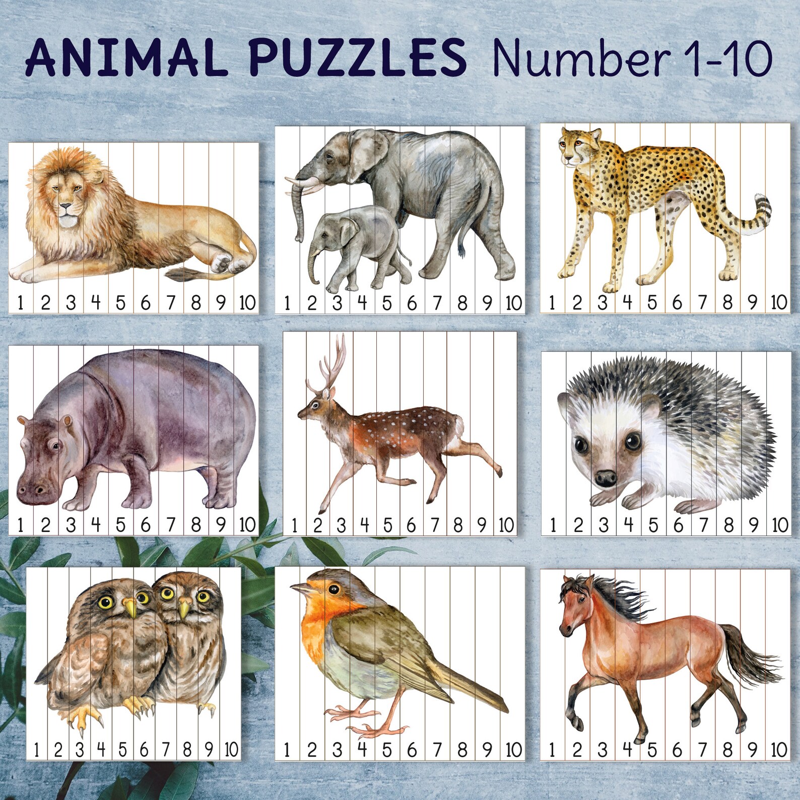 Animal Puzzles 1-10 Number Sequence. Kids Printable Counting Game. - Etsy