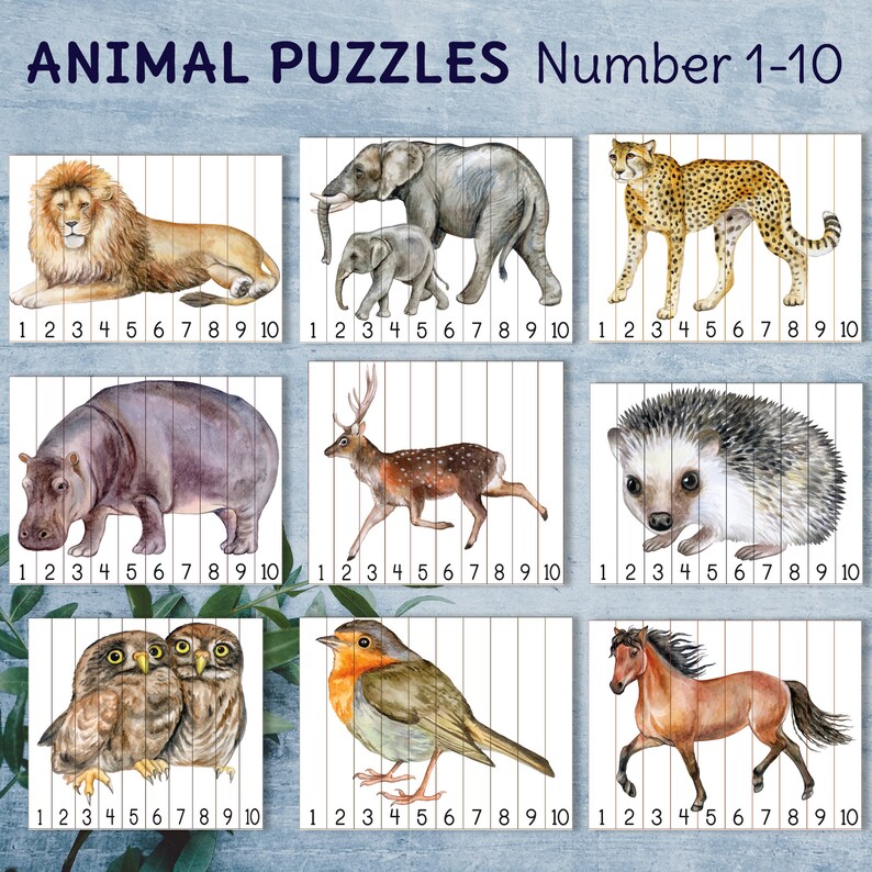 Animal Puzzles 1-10 Number Sequence. Kids Printable Counting - Etsy