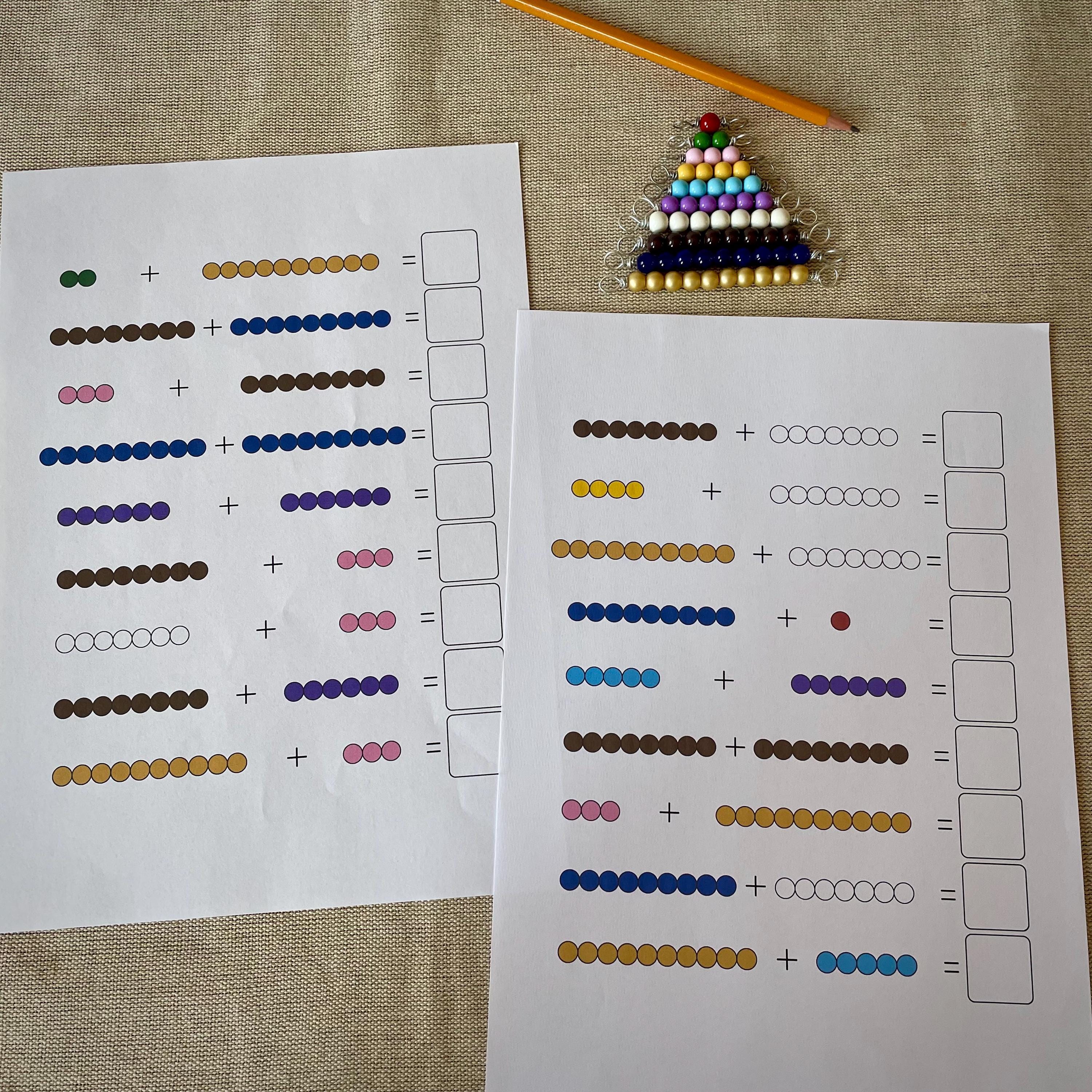Montessori Bead Bar Addition to 20 Worksheets. Addition With Carrying ...