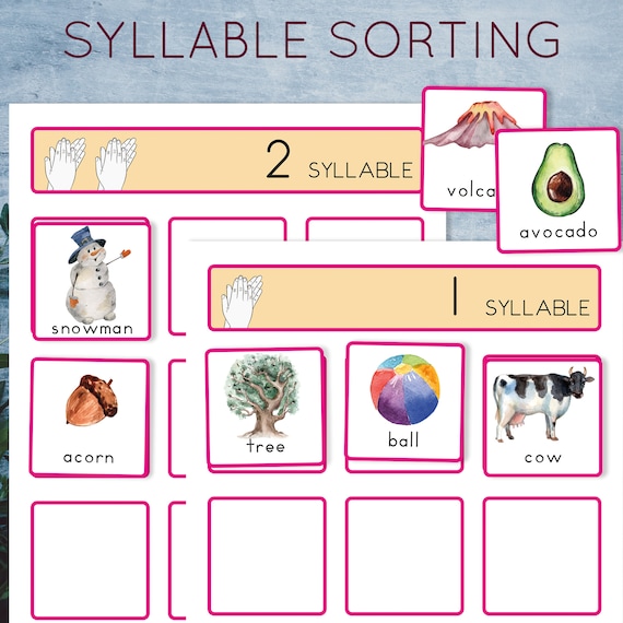 Syllable Sorting Printable Activity. Montessori Preschool and | Etsy