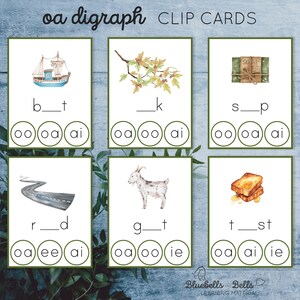 Digraphs Clip Cards Vowels. Montessori Green Series Phonics Printable ...