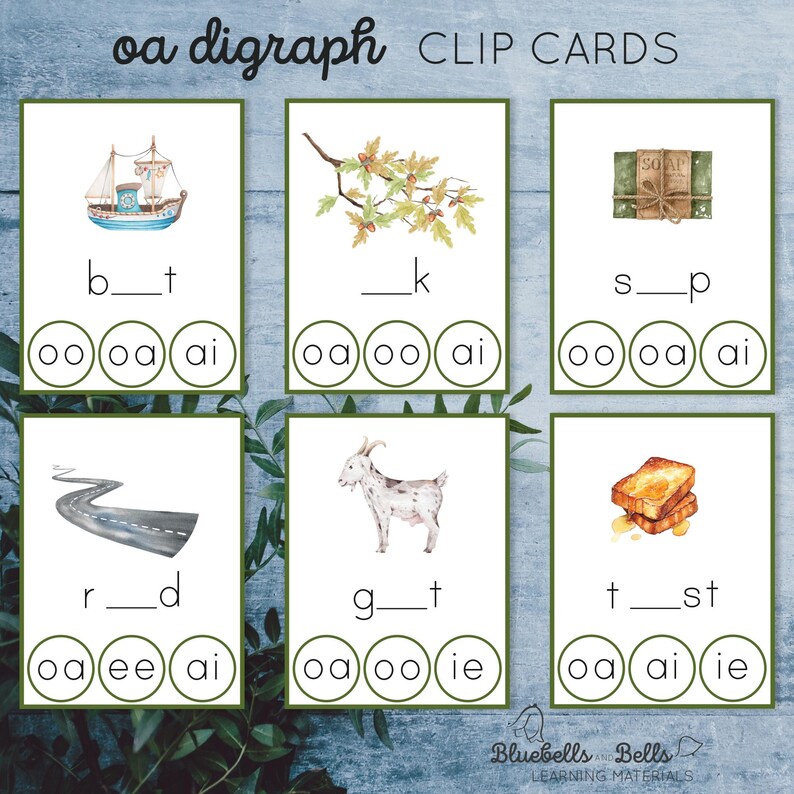 Digraphs Clip Cards Vowels. Montessori Green Series Phonics Printable ...