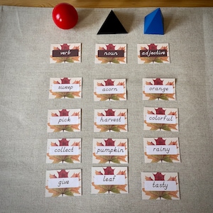 Fall Parts of Speech Sorting Printable Cards. Noun, Verb, Adjective ...