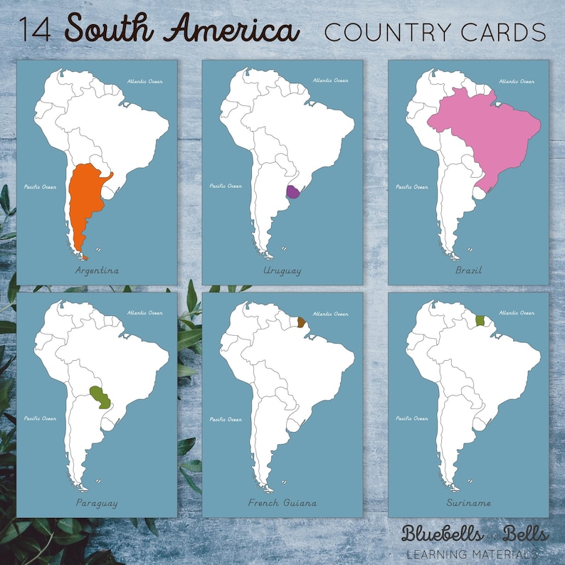South America Montessori Maps and Country Cards. Continent Study ...