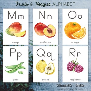 Alphabet Cards Fruits and Vegetables. Phonics Toddler and Preschool ...