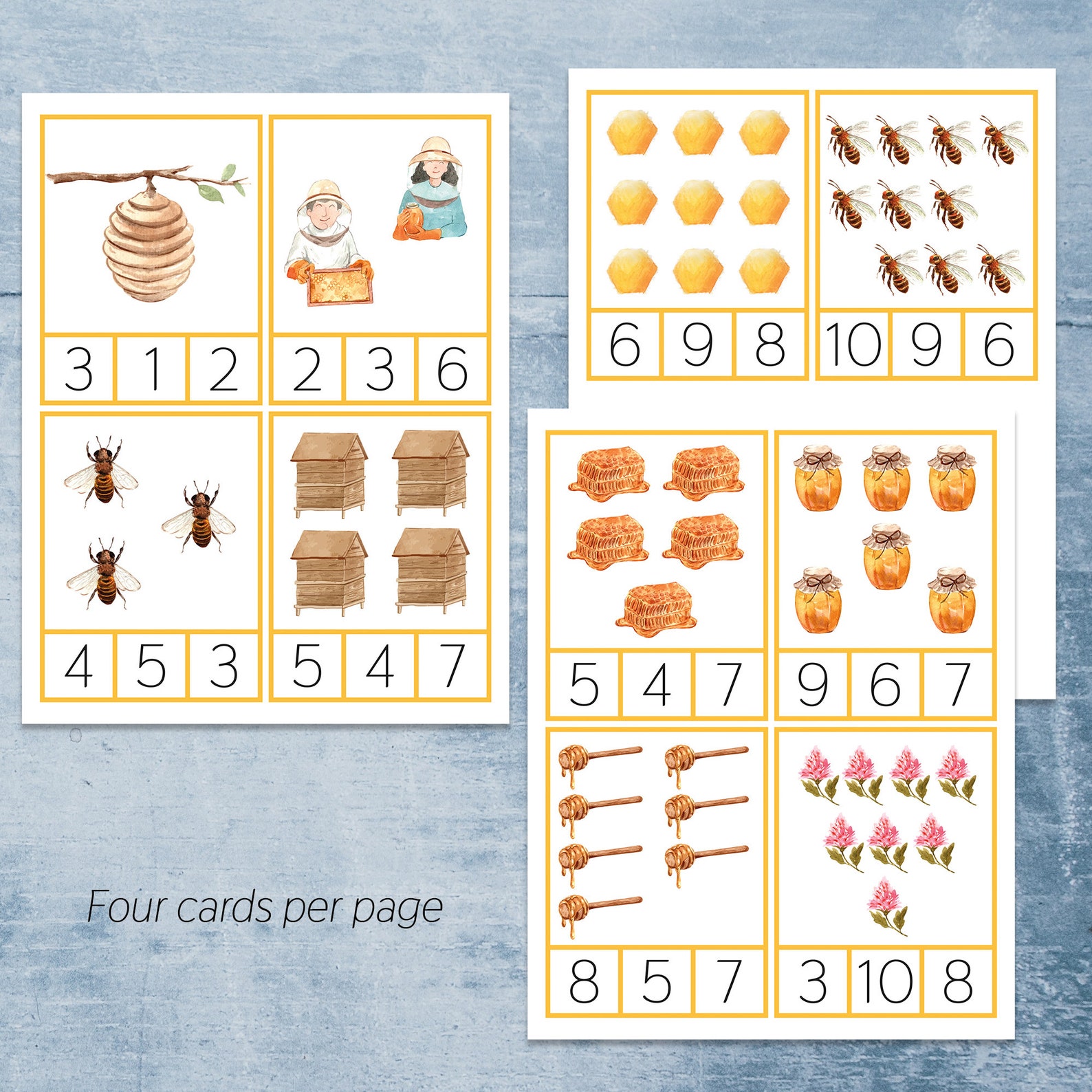 Honeybee Count and Clip Cards 1-10. Preschool Insect Math | Etsy