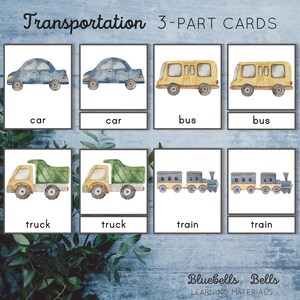 Vehicles Montessori Printable 3 Part Cards. Toddler Transportation ...