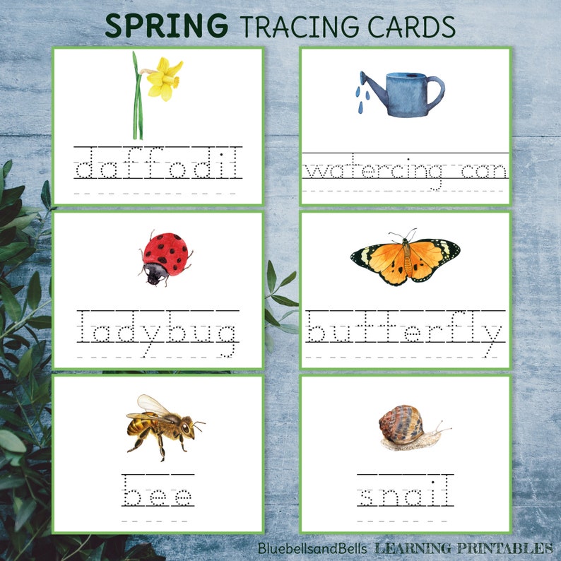 Spring Preschool Printable Word Tracing Cards. Kindergarten Handwriting ...