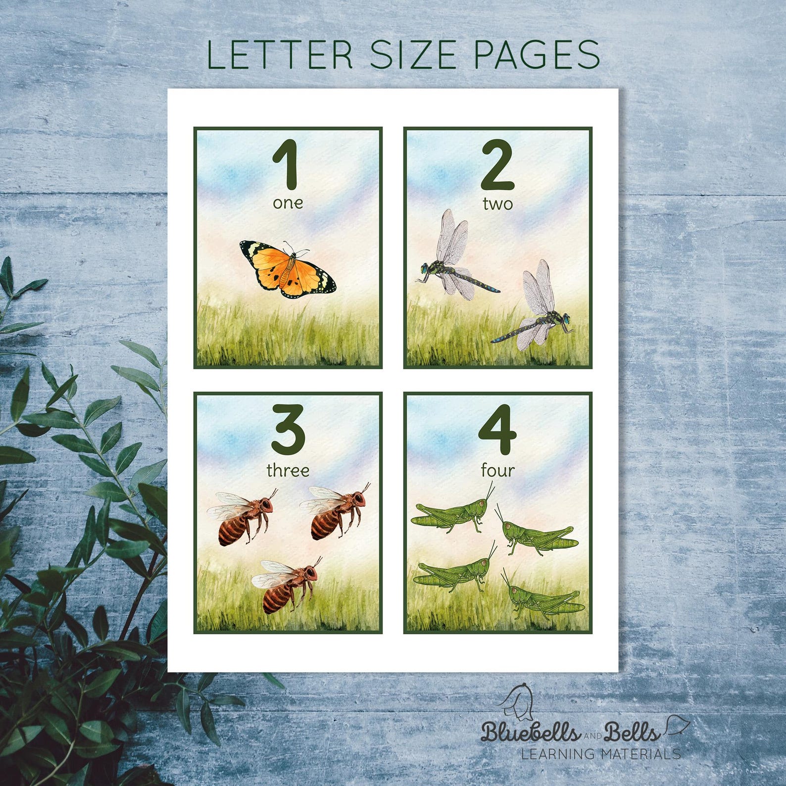 Insect Preschool Printable Number 1-10 Flashcards. Toddler Watercolor ...