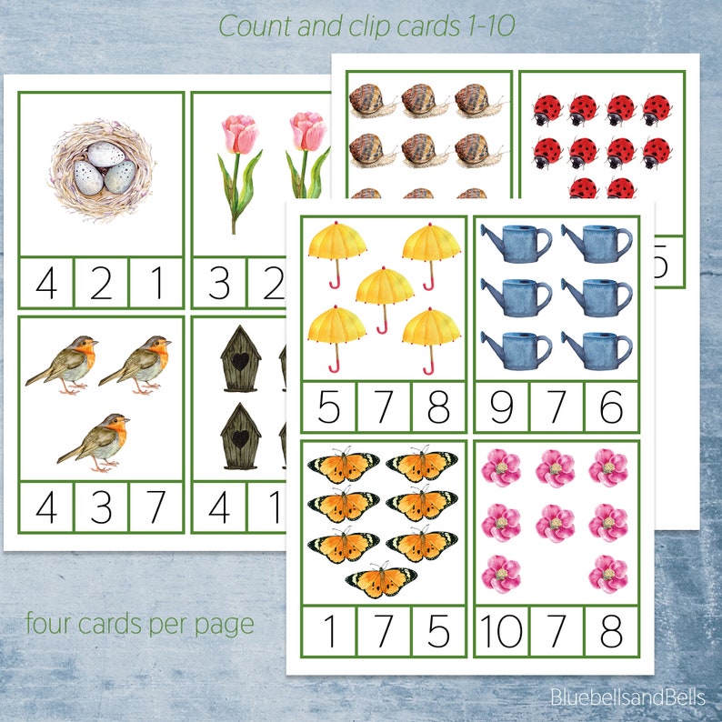 Spring Count and Clip Cards 1-10. Montessori Preschool Math - Etsy