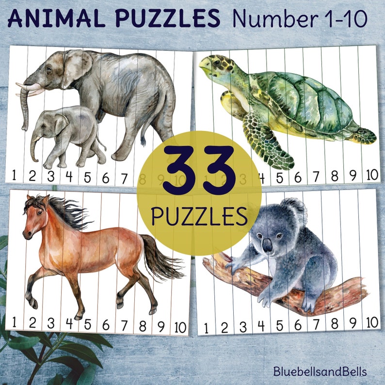 Animal Puzzles 1-10 Number Sequence. Kids Printable Counting - Etsy