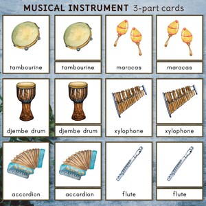 Musical Instrument Montessori 3-part Cards. Preschool and Kindergarten ...