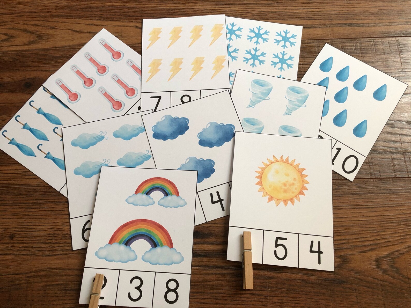 Weather Count and Clip Cards 1-10. Preschool Spring Printable. - Etsy