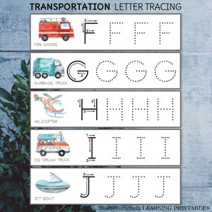 Transportation Alphabet Tracing Cards. Uppercase Letters Handwriting ...