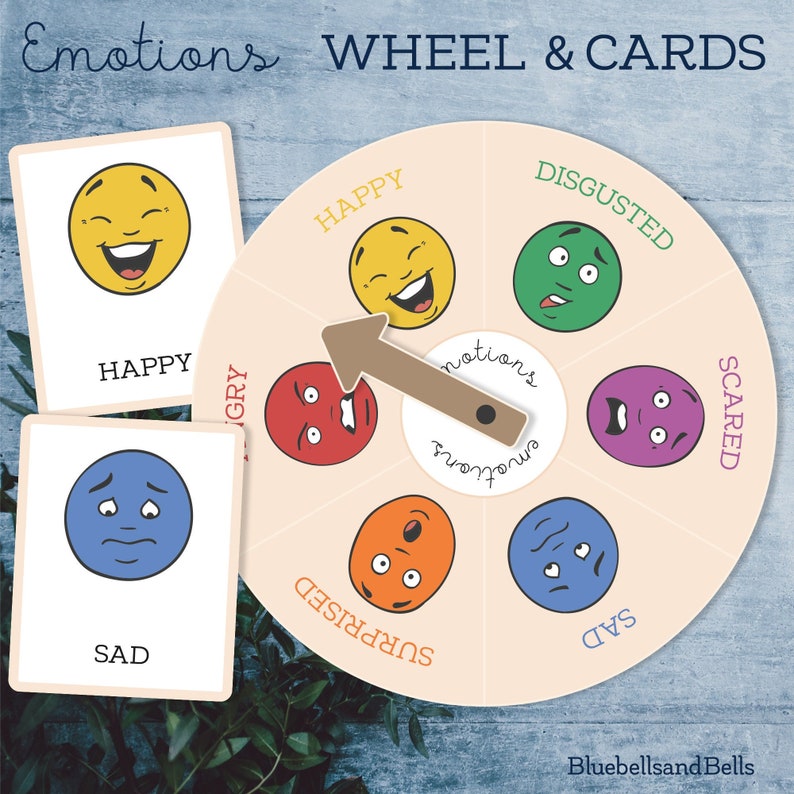 Emotions Cards and Wheel Printable. Feelings Flashcards. - Etsy