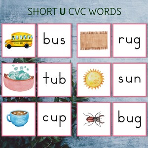 Montessori Printable CVC Word and Picture Matching Activity. Pink ...