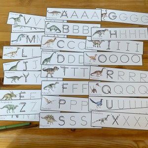 Dinosaur Alphabet Cards Tracing Letters. Preschool Montessori ...