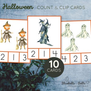 Halloween Printable Count and Clip Cards 1-10. Preschool Montessori ...