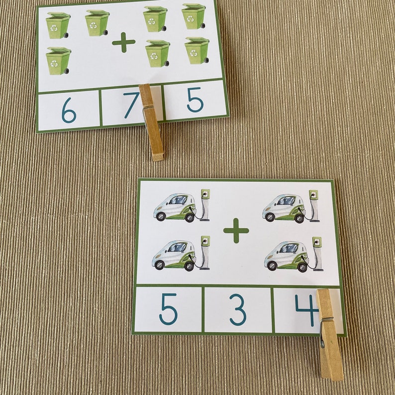 Earth Day Printable Count and Clip Cards Addition 1-10. - Etsy