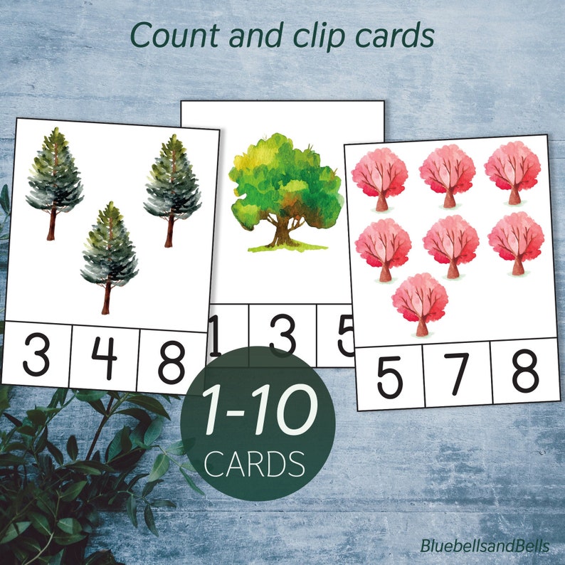 Trees Count and Clip Cards 1-10. Montessori Printable. | Etsy