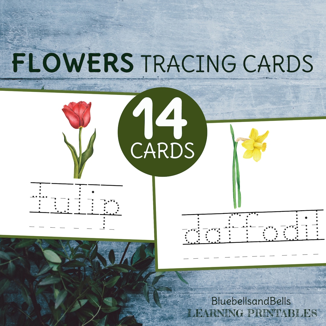 Flower Cards Tracing Words. Handwriting Practice for Preschool and ...