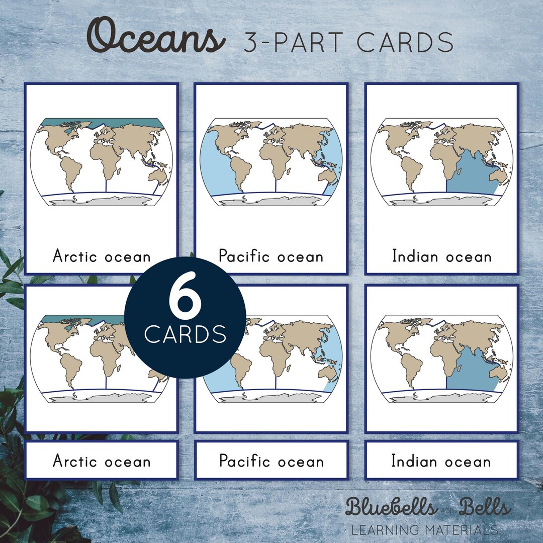 Oceans of the World 3 Part Cards. Montessori Geography Printable ...