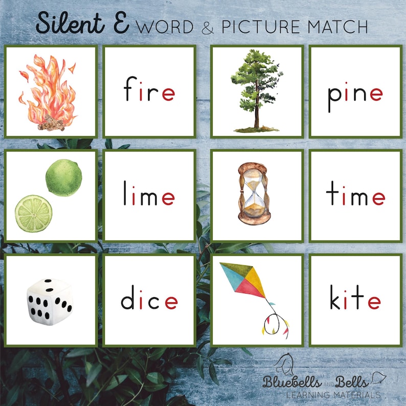 Silent E Montessori Green Series Picture Word Matching Activity. - Etsy