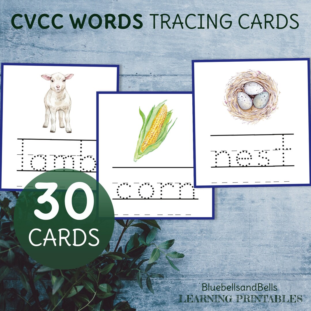 Montessori CVCC Printable Tracing Cards. Handwriting Worksheets for ...