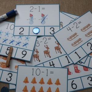 Montessori Winter Printable Subtraction Clip Cards 0-10. Preschool and ...