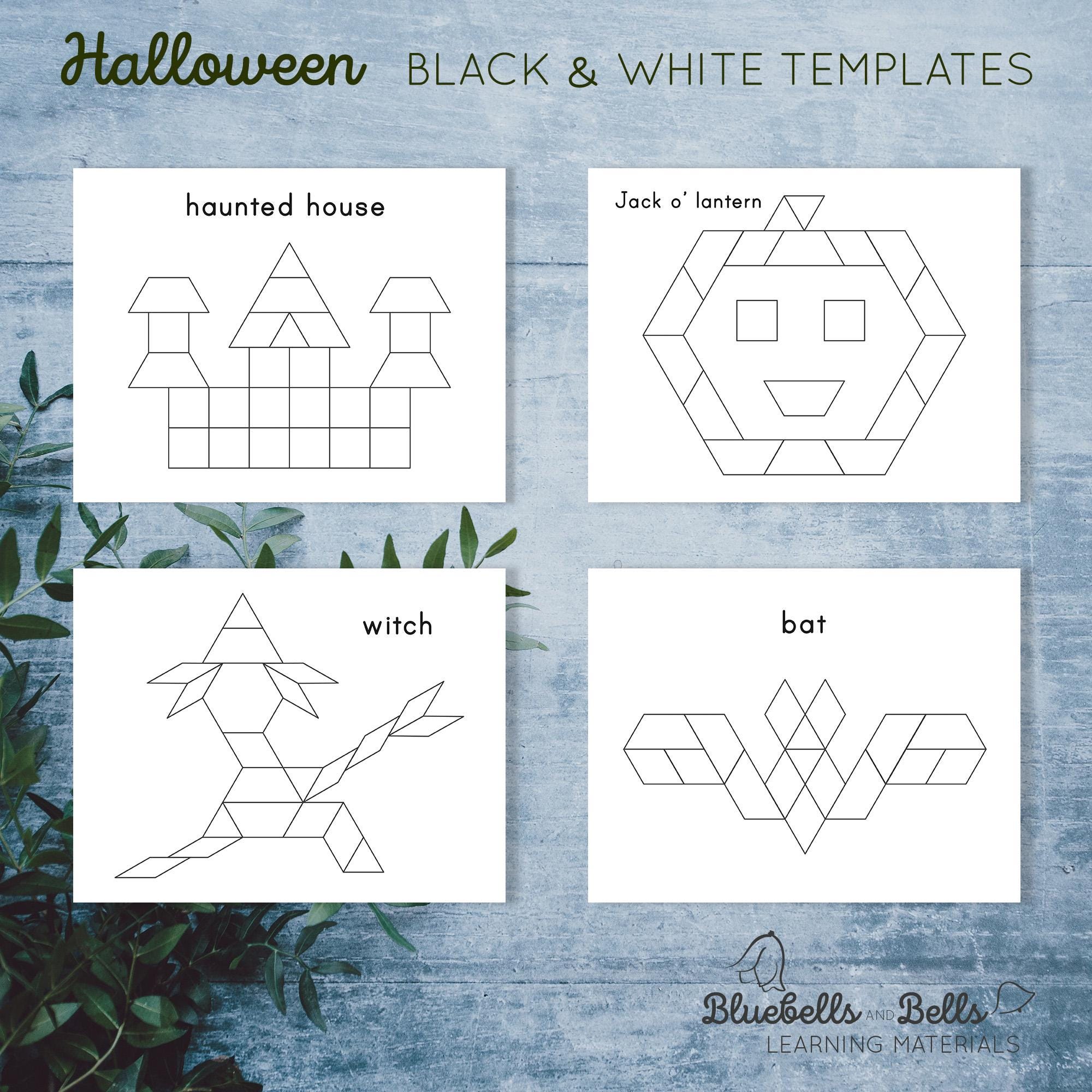 Halloween Pattern Blocks Templates. Preschool and Kindergarten Matching ...