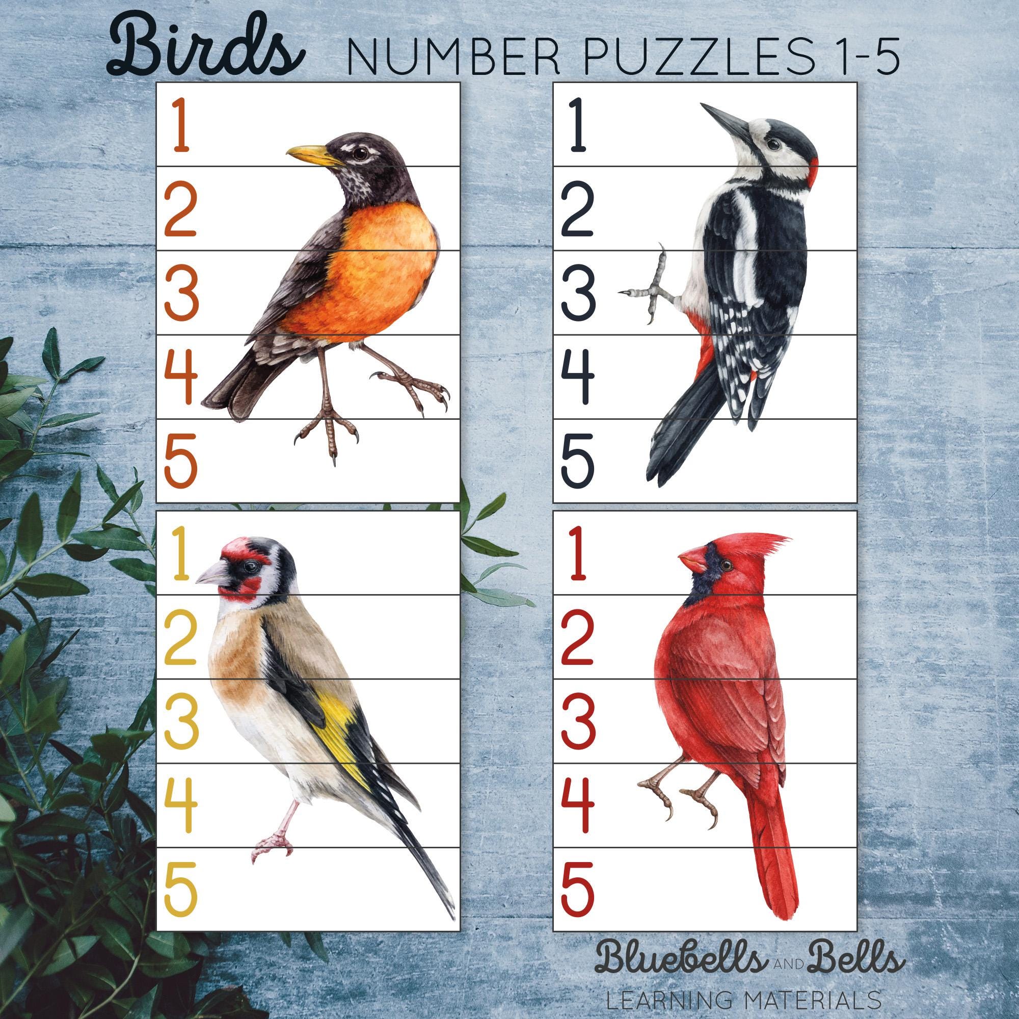 Toddler Puzzle Birds Number Sequence 1-5. Montessori Printable Matching ...
