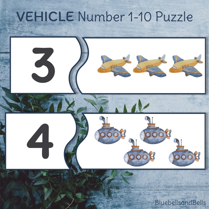 Vehicle Number Matching Printable Puzzle. Transport Counting - Etsy
