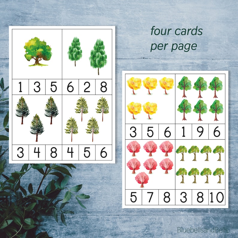 Trees Count and Clip Cards 1-10. Montessori Printable. | Etsy