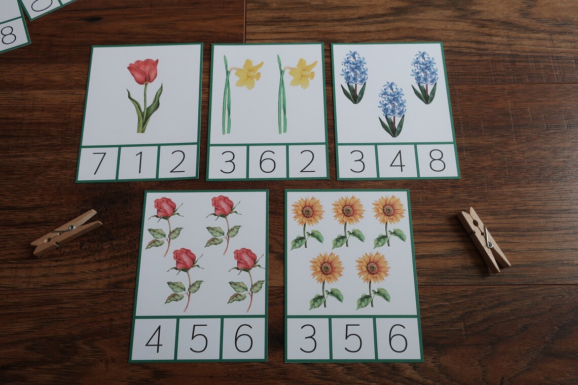Flower Preschool Printable Count and Clip Cards 1-10. | Etsy