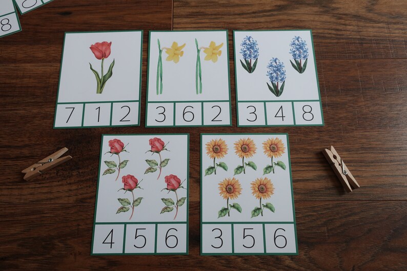 Flower Preschool Printable Count and Clip Cards 1-10. | Etsy