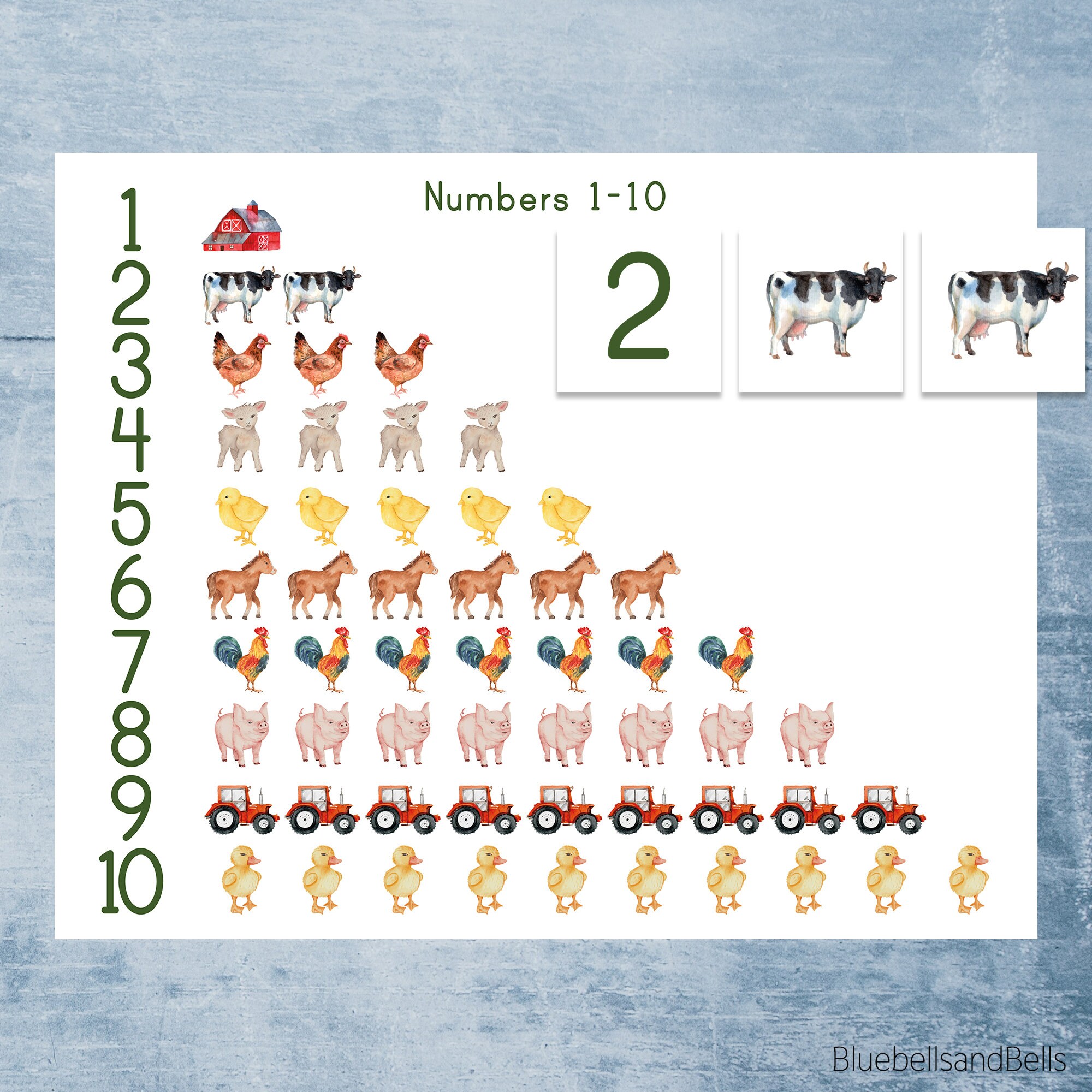 Number Chart 1-10 Printable. Farm Animal Montessori Math - Etsy