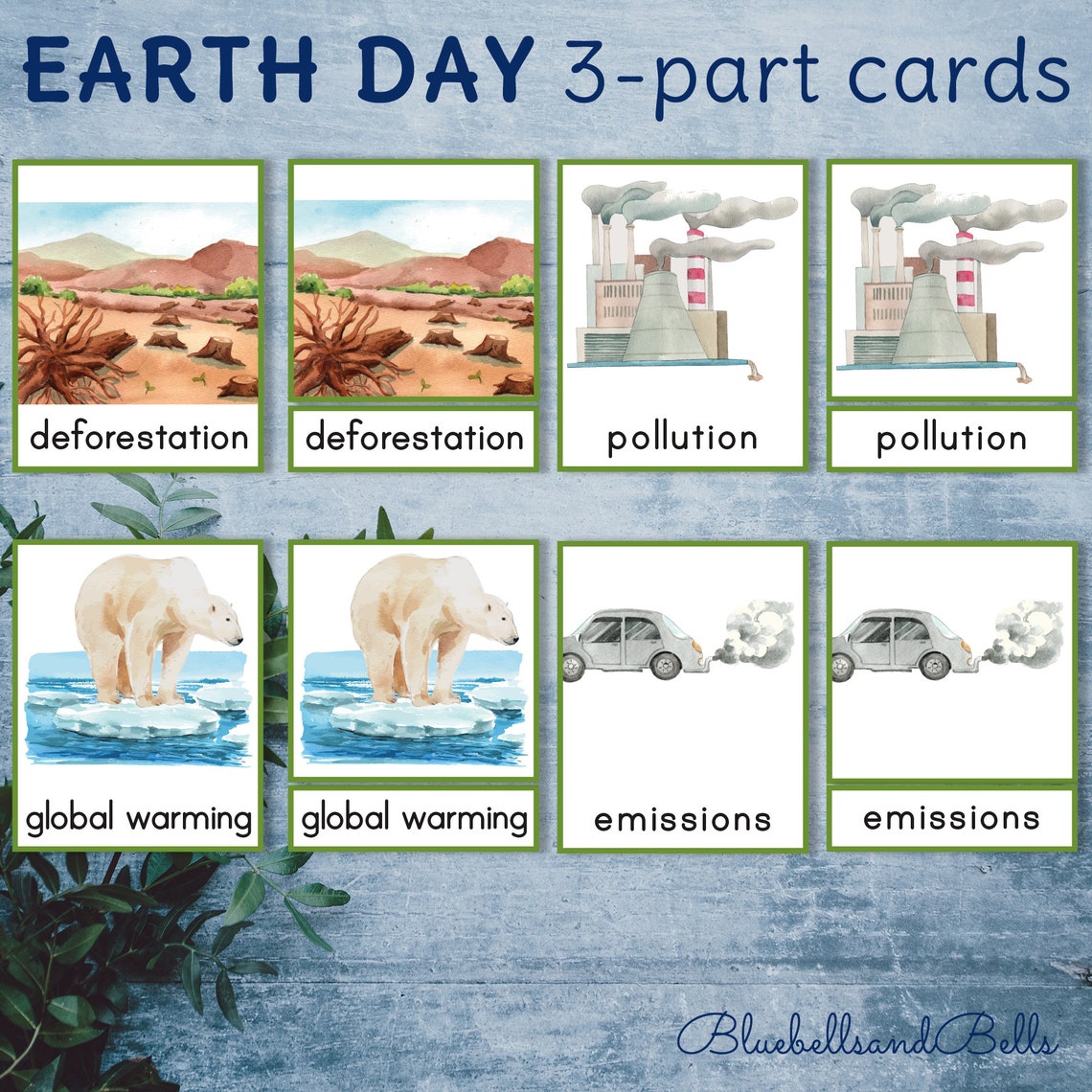 Earth Day Montessori 3 Part Cards. Ecology Vocabulary Cards. | Etsy