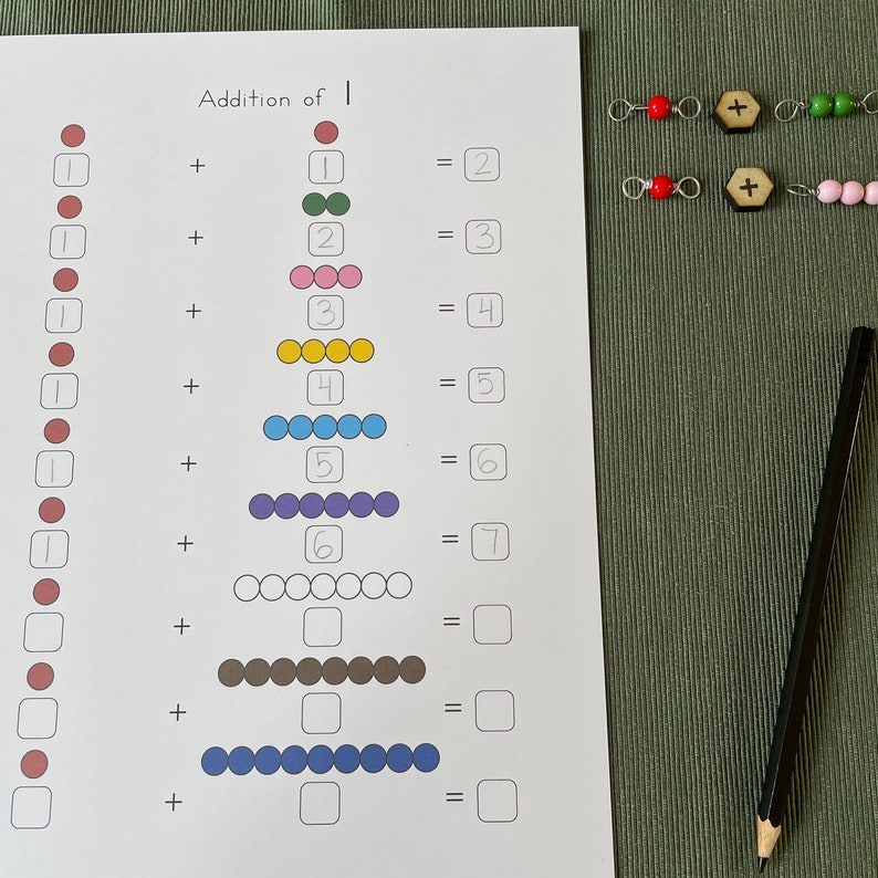 Montessori Bead Bars Addition to 10 Worksheets Sequential. Kindergarten ...