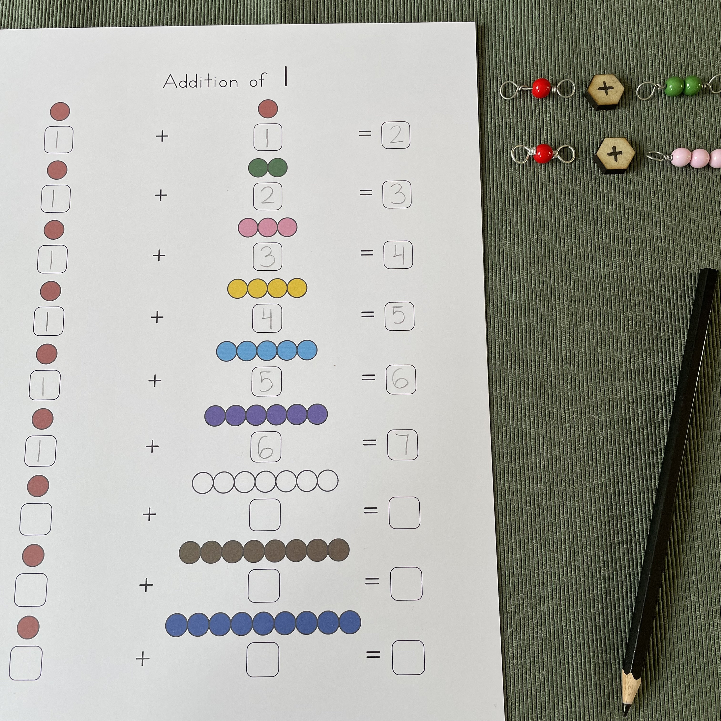 Montessori Bead Bars Addition to 10 Worksheets Sequential. Kindergarten ...