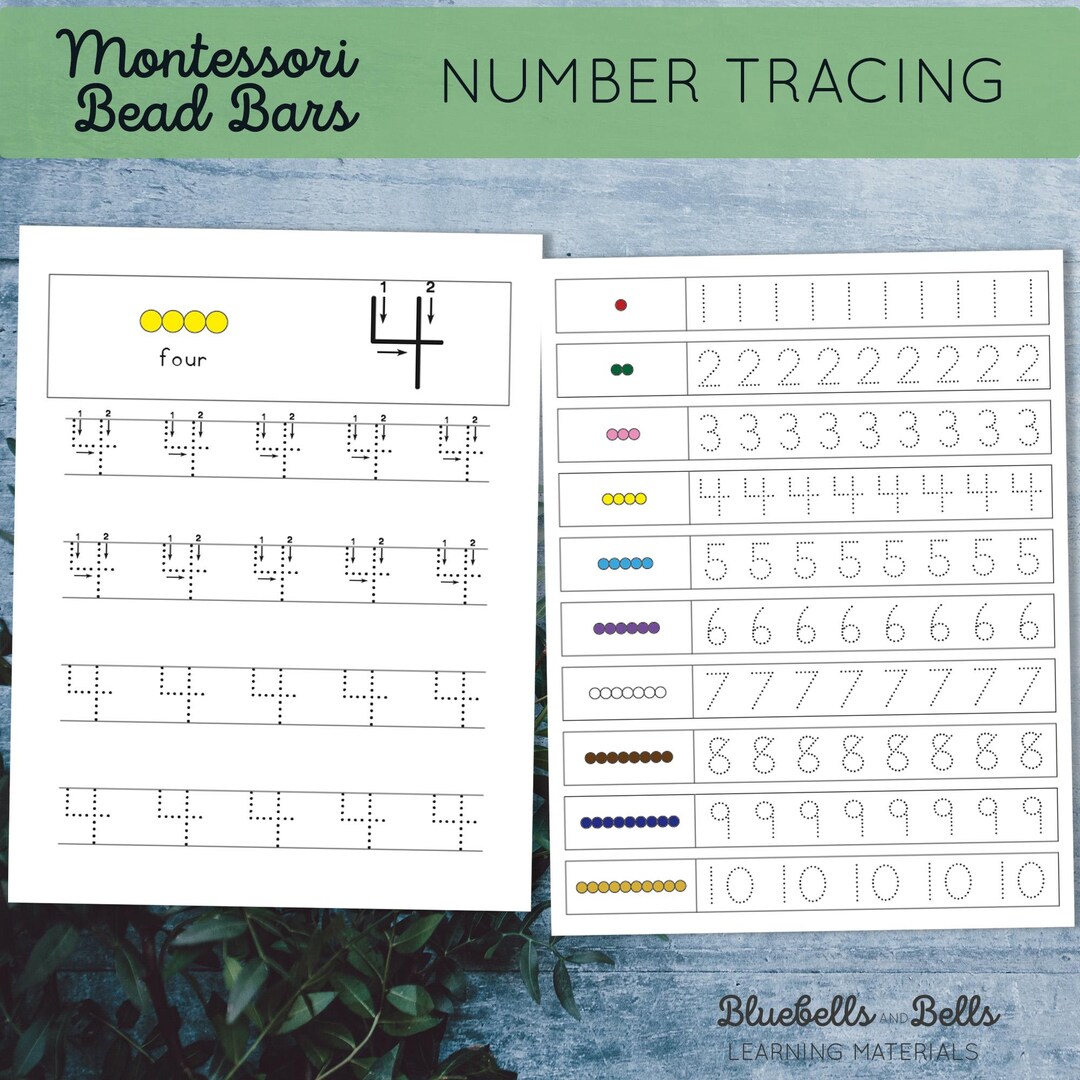 Montessori Bead Stair Number Tracing Worksheets. Kindergarten ...