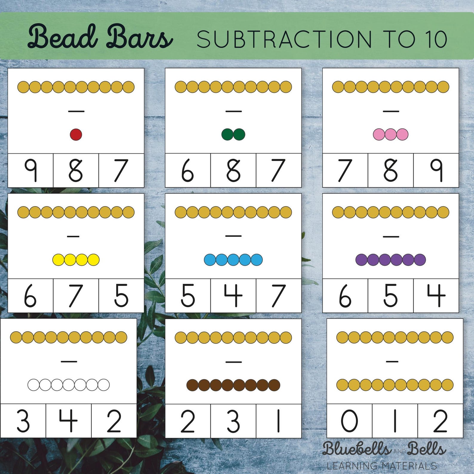 Montessori Bead Bar Subtraction Clip Cards. Kindergarten and 1st Grade ...