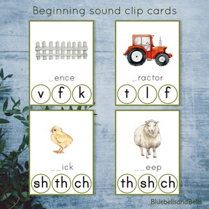 Farm Phonics Clip Cards. Montessori Printable Beginning Sound Activity ...