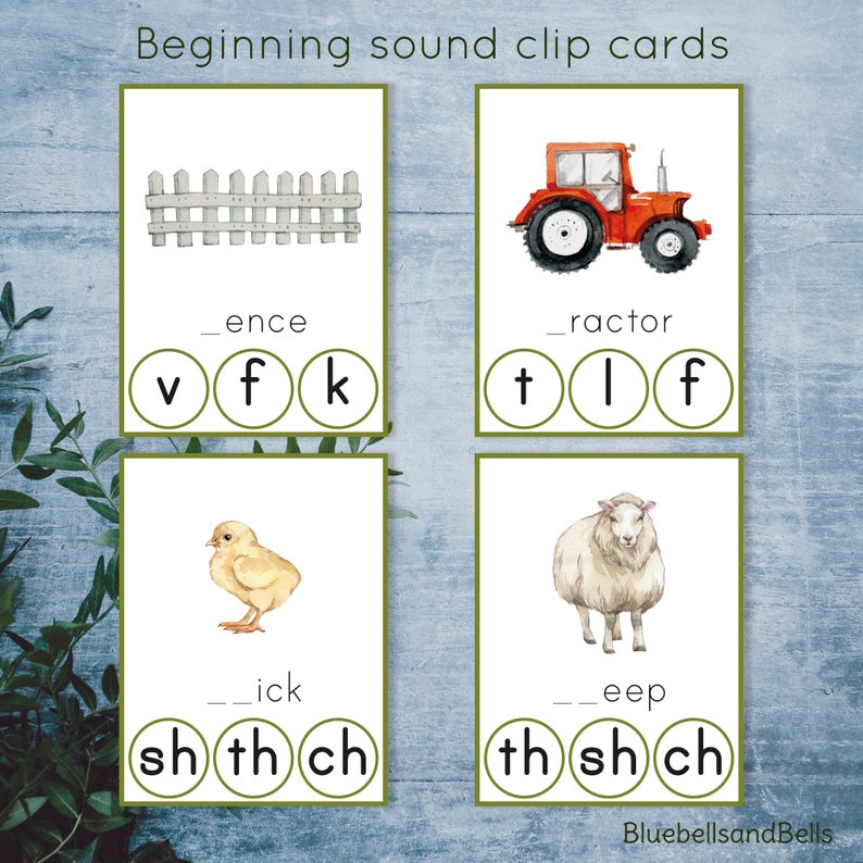 Farm Phonics Clip Cards. Montessori Printable Beginning Sound - Etsy