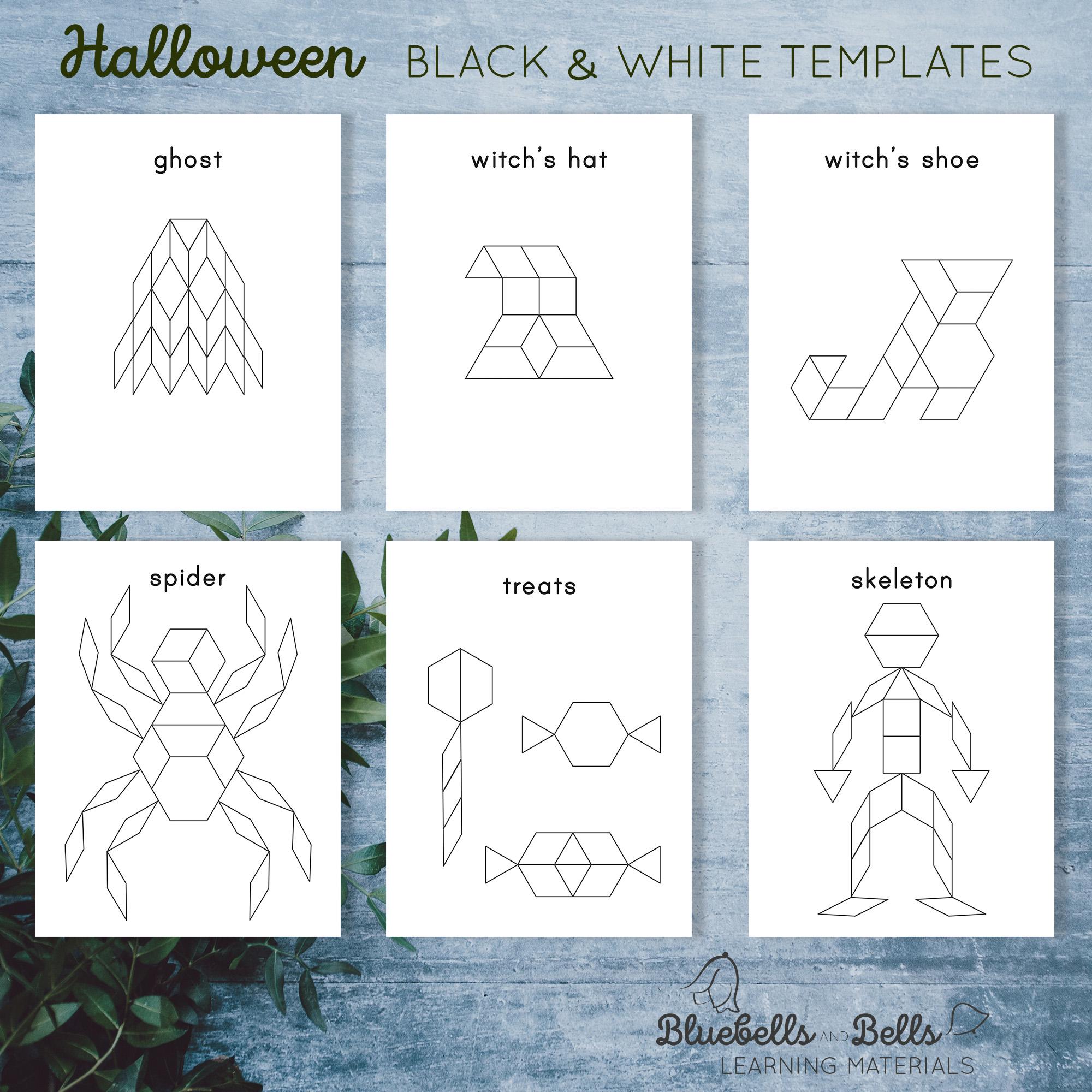 Halloween Pattern Blocks Templates. Preschool and Kindergarten Matching ...