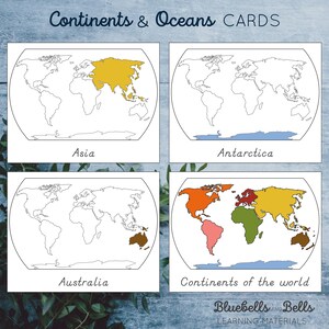 Continents and Oceans Cards and Map. Montessori Printable Geography ...