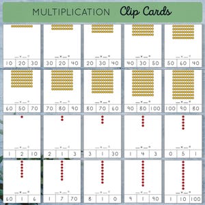 Montessori Bead Bars Multiplication Arrays Clip Cards - Etsy