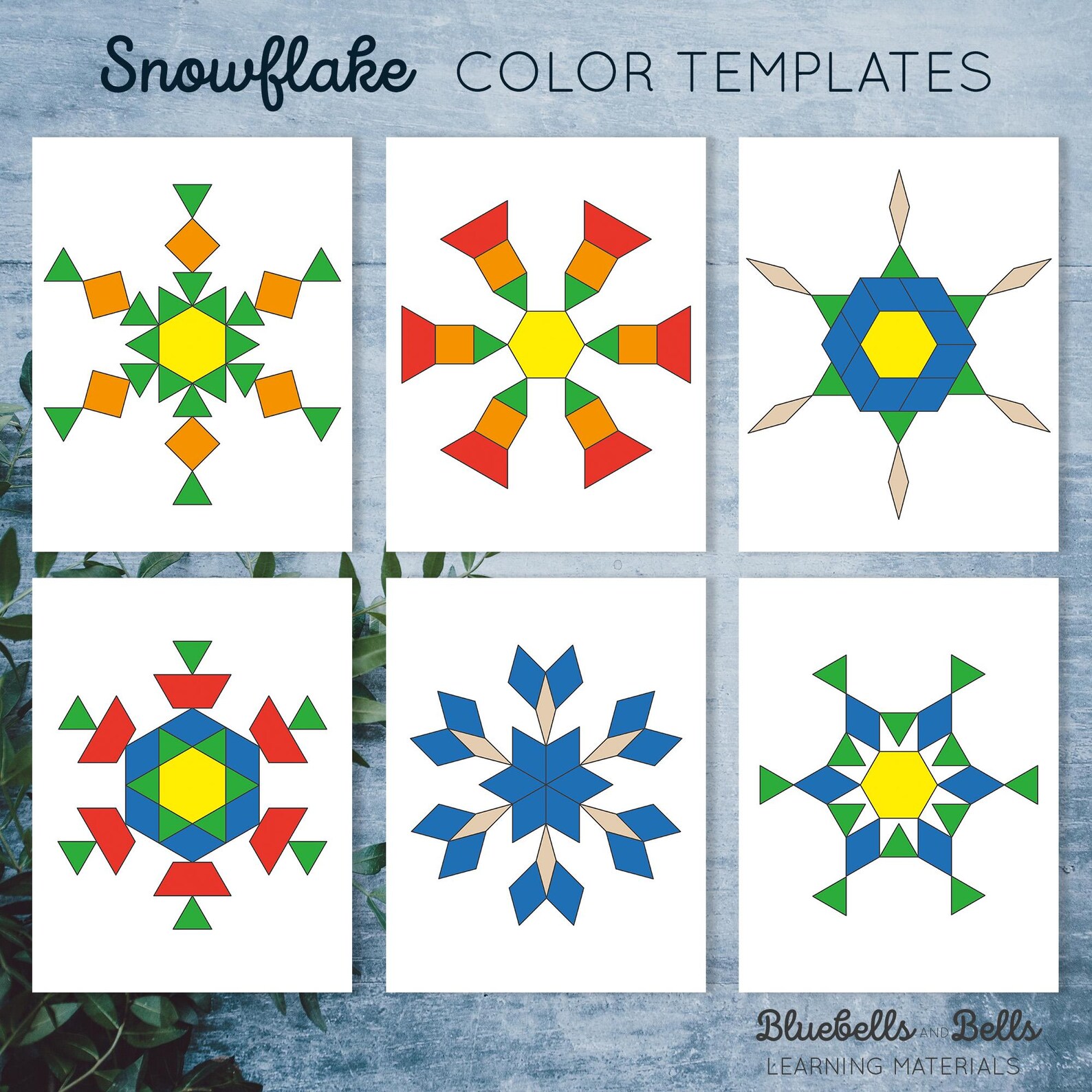 Snowflake Pattern Blocks Templates. Winter Preschool and Kindergarten ...